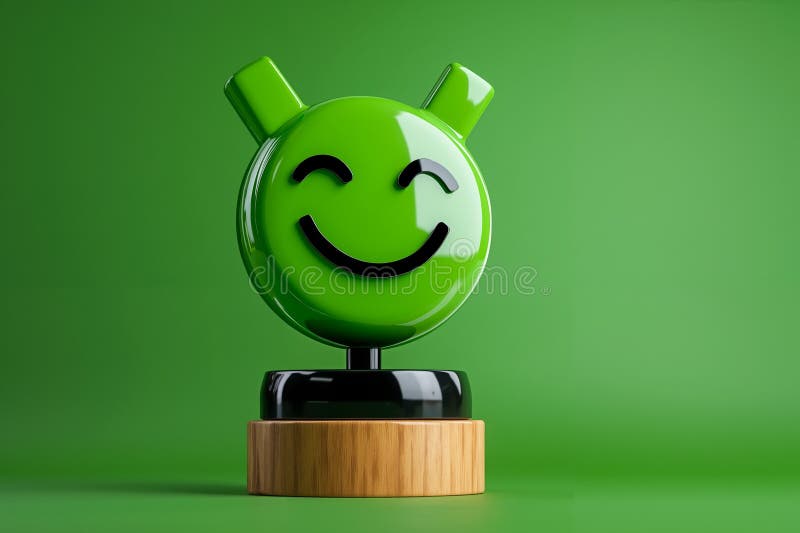 A Green Smiley Face on Top of a Wooden Base Stock Image - Image of ...