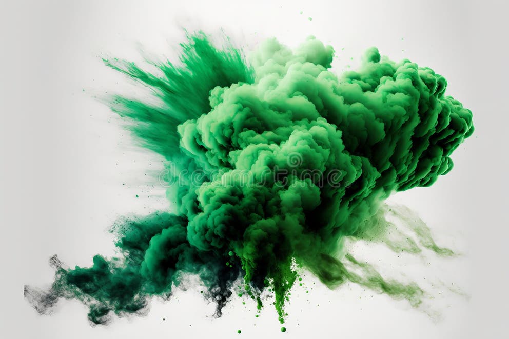 Green Smoke Bomb Exploding Against White Background Stock Illustration ...