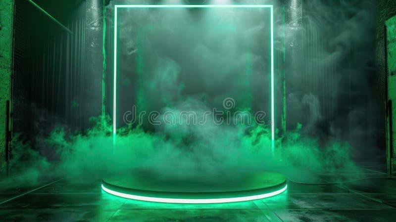 A Green Smoke Filled Room with a Green Square in the Middle Stock ...