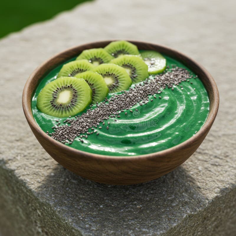 Green Smoothie Bowl with Kiwi and Chia Seeds Stock Illustration - Illustration of summer ...