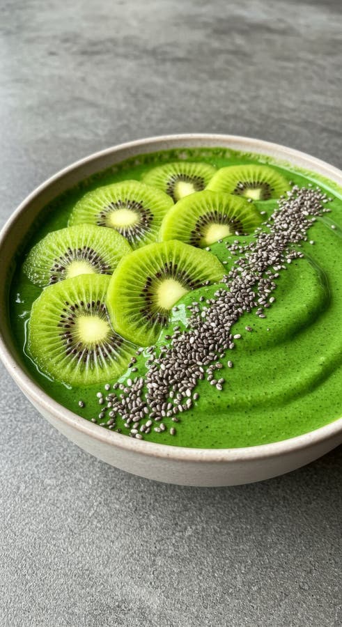 Green Smoothie Bowl with Kiwi and Chia Seeds Stock Illustration - Illustration of vegan, food ...