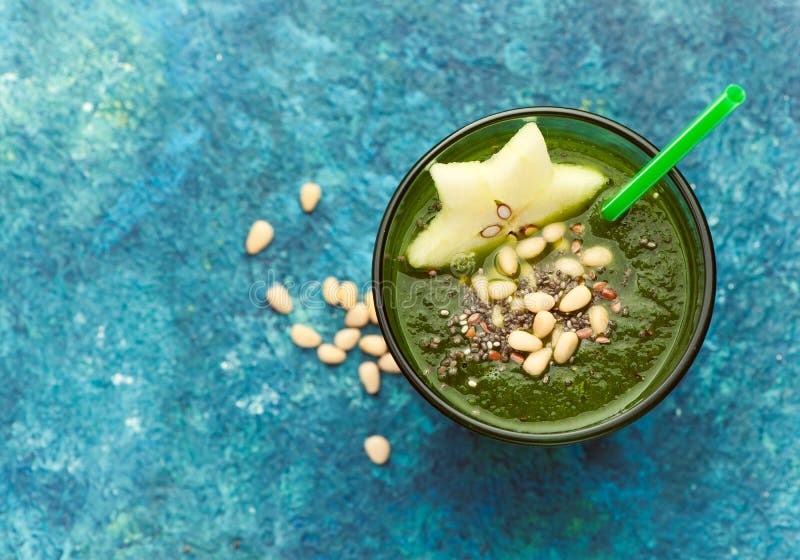 Green smoothies, top view stock image. Image of apple - 72409263