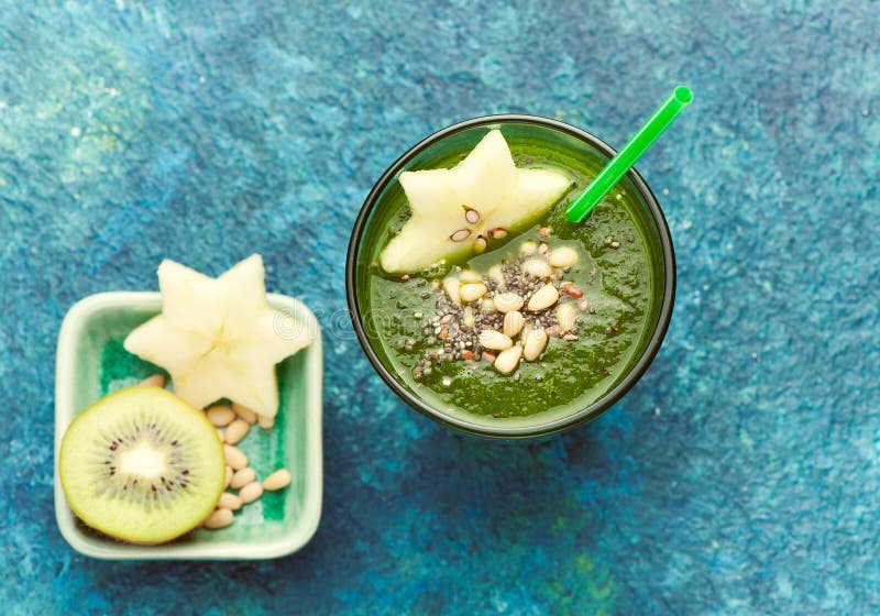 Green smoothies, top view stock photo. Image of blue - 72409254
