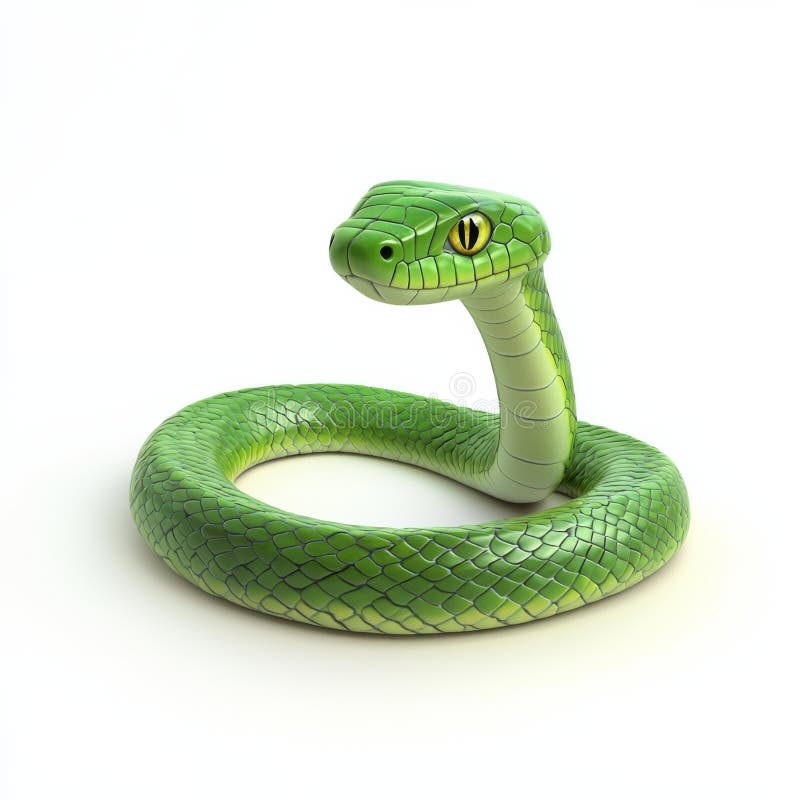 Green Snake Coiled with Alert Posture Observed on a Plain Background in ...
