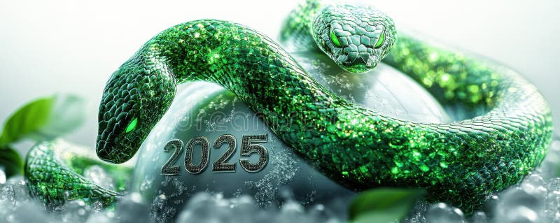 Green Snake Coiled Around Globe Showing Year 2025 Stock Photo - Image ...