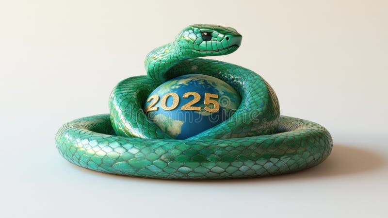 Green Snake Coiled Around 2025 Globe Symbolizing Future Challenges and ...