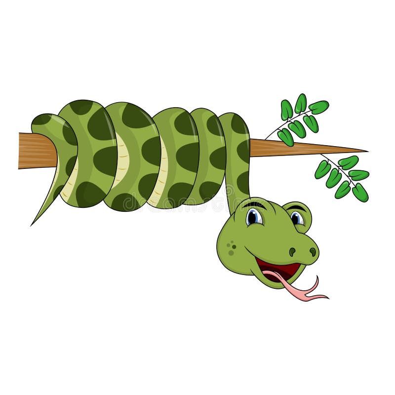 Green Snake is Coiled in the Tree Cartoon Vector Illustration Stock ...