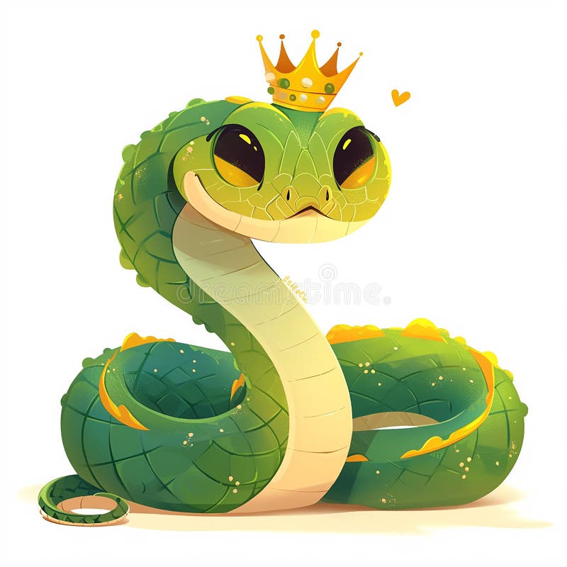 2025 a Green Snake with a Crown on Its Head. the Snake is Smiling and ...