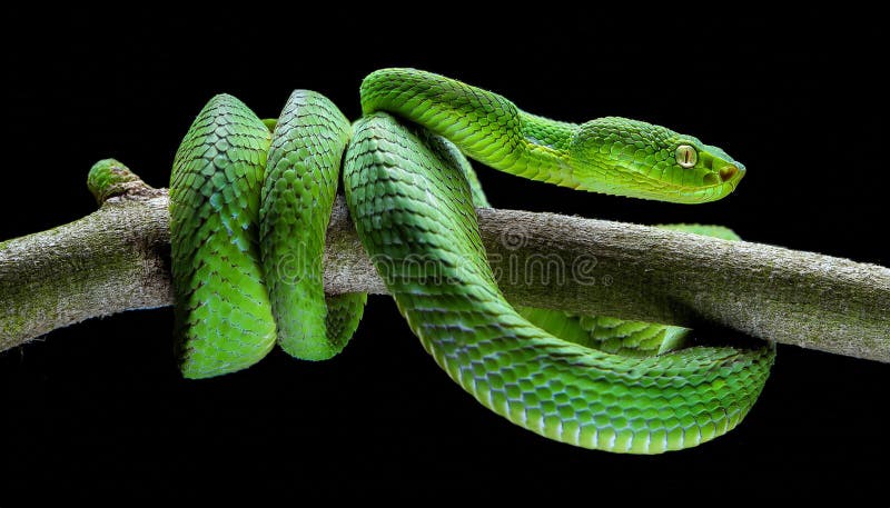 A Green Snake is Curled Up on a Branch Stock Illustration ...