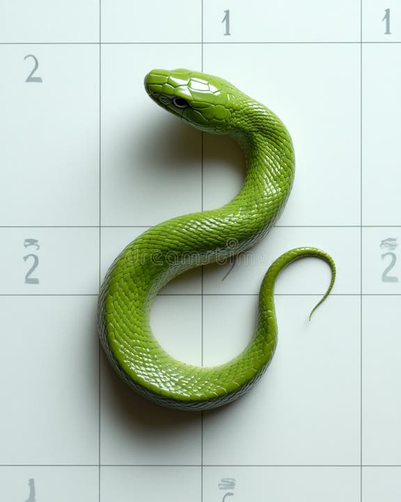 A Green Snake is Curled Up on a White Grid Stock Photo - Image of close ...
