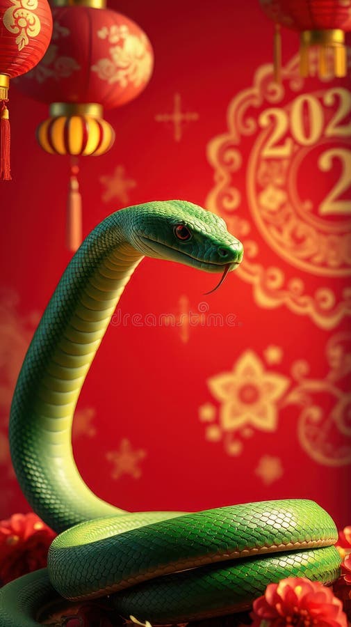 Green Snake Display Celebrating the Year of the Snake Against a Vibrant ...