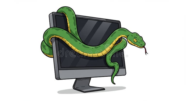 Green Snake Emerging from Computer Screen Illustration Stock ...