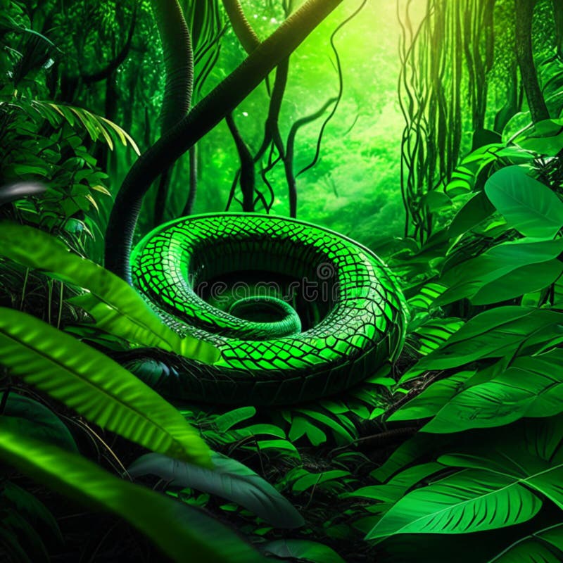 Green Snake in the Forest. 3d Rendering 3d Illustration Stock ...