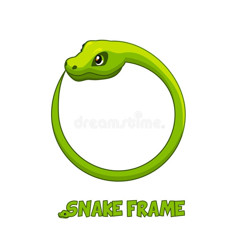Green Snake Frame. Cartoon Green Snake Curled in a Ring Stock Vector ...