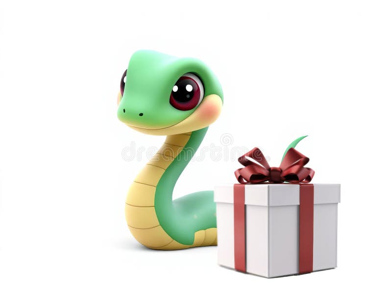A Green Snake is Holding a White Box Stock Illustration - Illustration ...