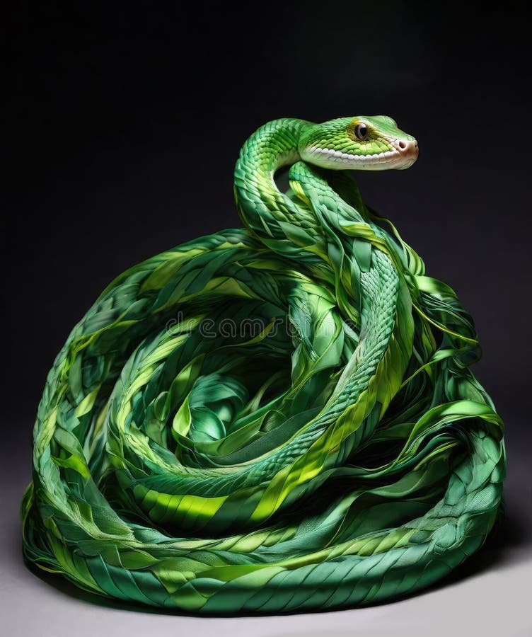 Green Snake Close Up. Whimsical Animal in Snow and Ice Stock Photo ...