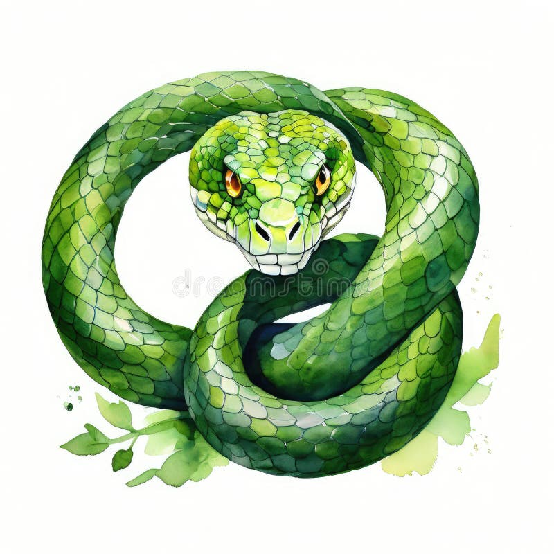 Green Snake Close Up. Whimsical Animal in Snow and Ice Stock Photo ...