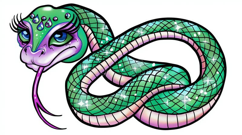 A Green Snake with Long Eyelashes. a Fabulous Snake is a Reptile Stock ...