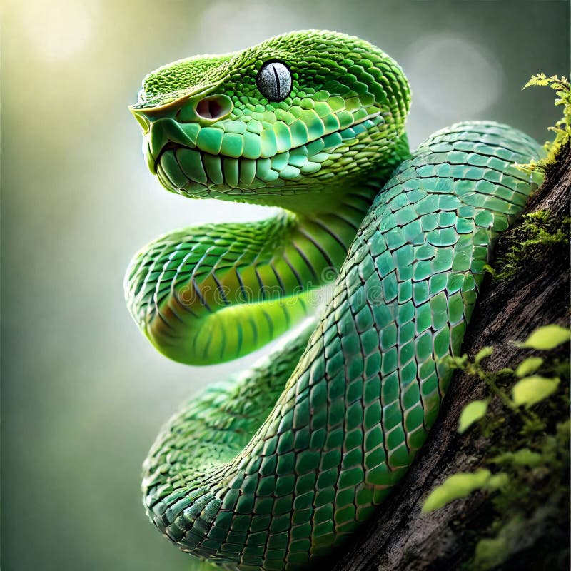 Green Snake with Long Tongue Close Up Generative for AI Stock ...