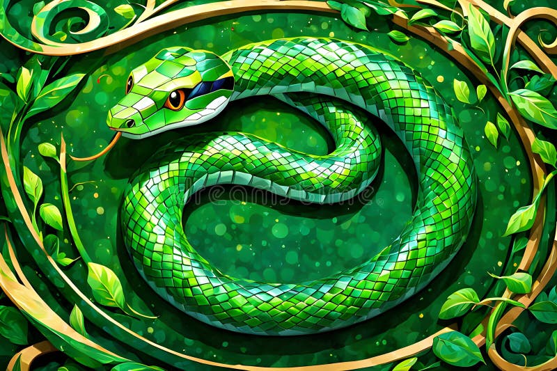 Green Snake Looks into the Camera Symbol of the New Year 2025. Stock ...