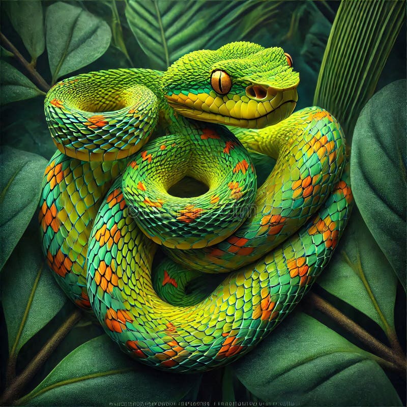 Green Snake with Orange Spots Close Up Generative for AI Stock ...