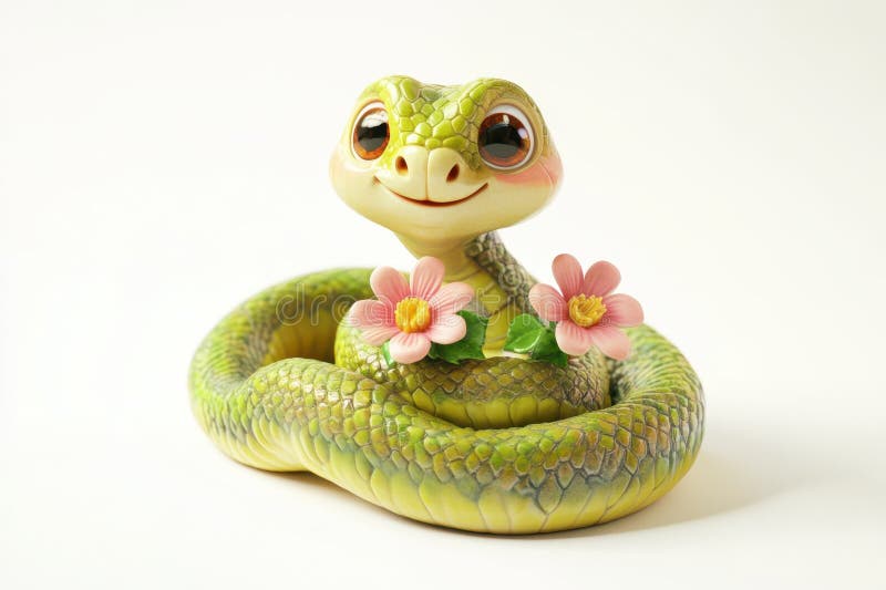 A Green Snake with Pink Flowers on Its Head Stock Illustration ...