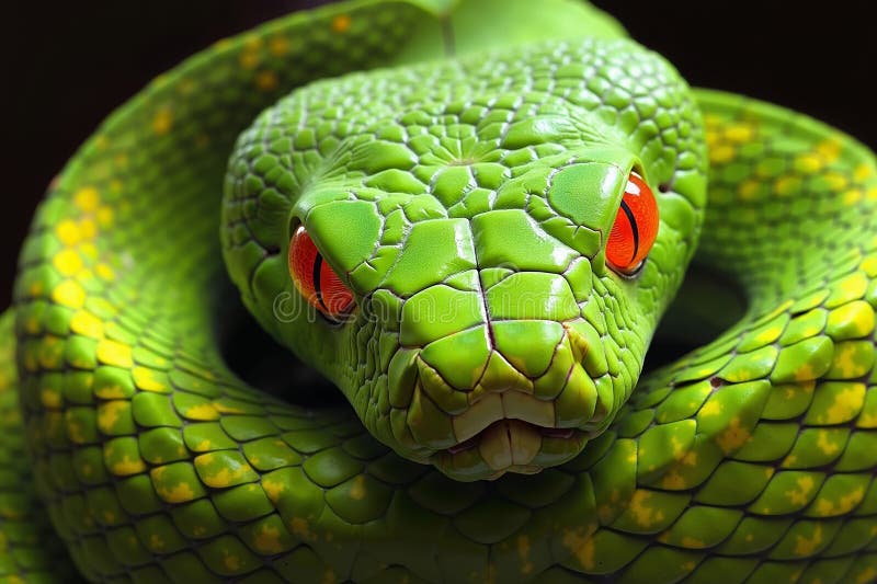 A Close Up of a Green Snake with Red Eyes Stock Image - Image of ...