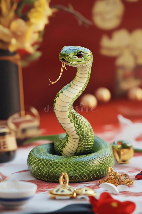 A Green Snake Sits Atop a Table, Ready To Strike Stock Illustration ...