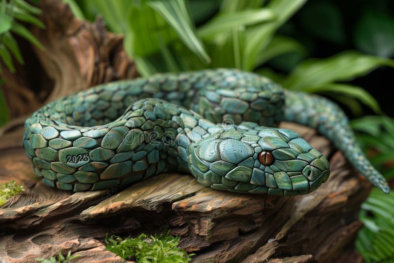 A Green Snake Sitting on Top of a Tree Branch Stock Photo - Image of ...