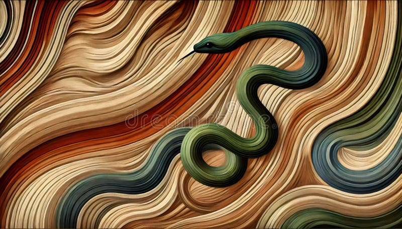 Green Snake Slithering on Abstract Flowing Pattern Background Stock ...