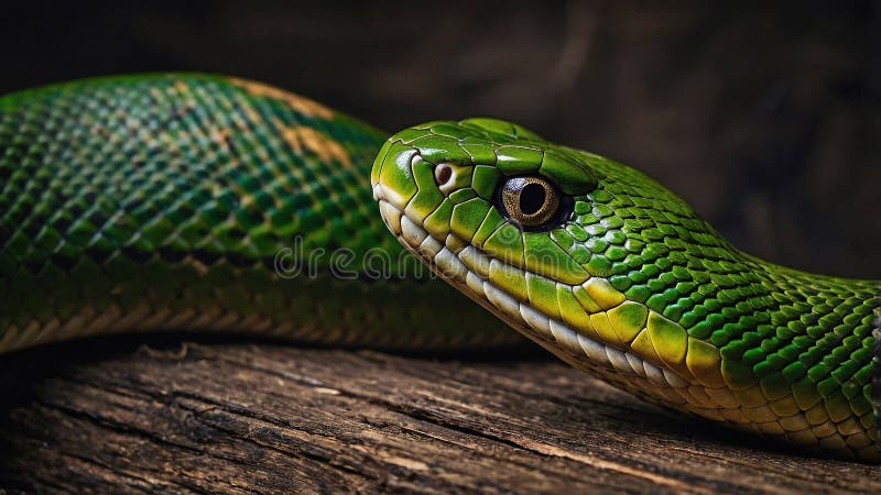 Green Snake Slithering Along a Tree Log Surrounded by Lush Vegetation ...