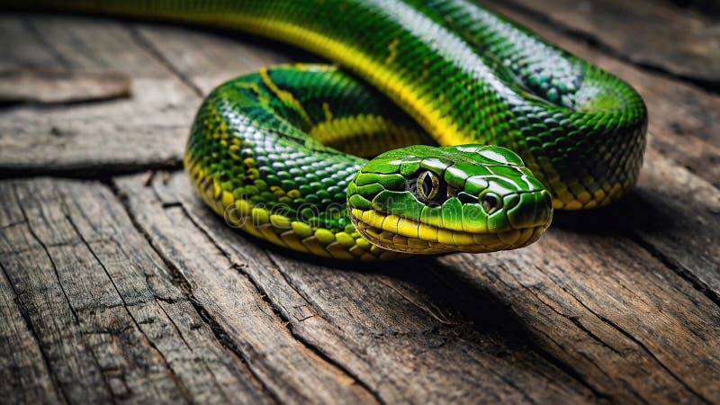 Green Snake Slithering Along a Tree Log Surrounded by Lush Vegetation ...