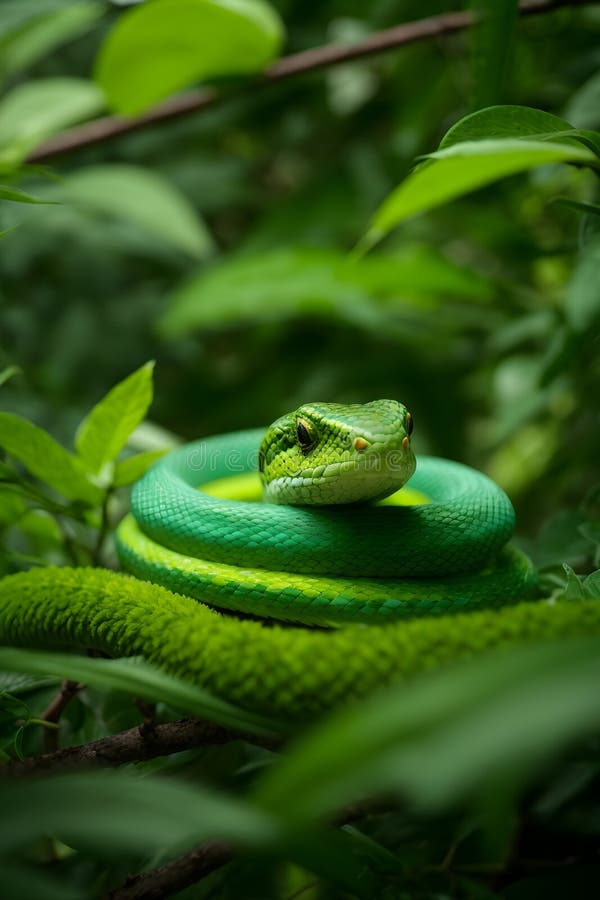 A Green Snake Slithers through the Forest and Trees Stock Illustration ...