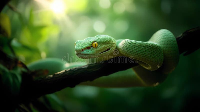 Green Snake on a Tree in the Forest2. Stock Photo - Image of wildlife ...