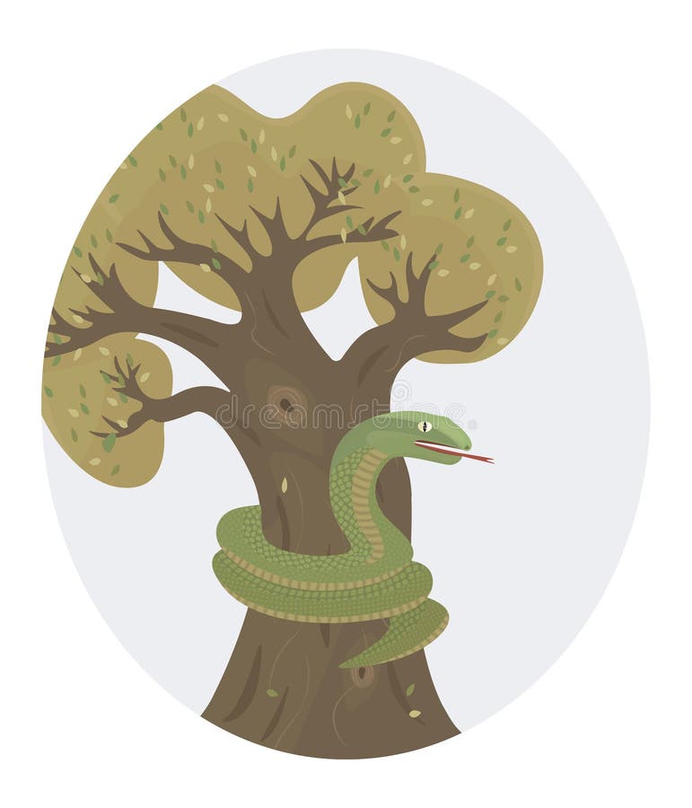 Green snake and tree stock illustration. Illustration of grey - 348192001