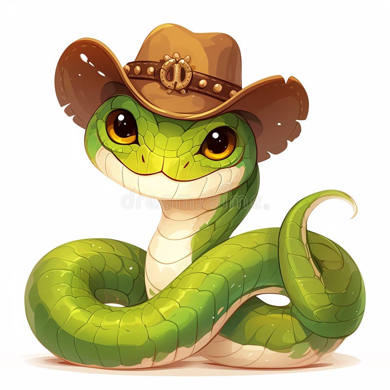 A Green Snake Wearing a Cowboy Hat. the Snake is Smiling and Looking at ...