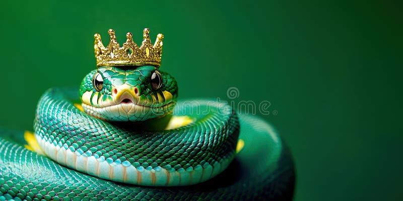 A Green Snake Wearing a Crown Stock Image - Image of white, portrait ...
