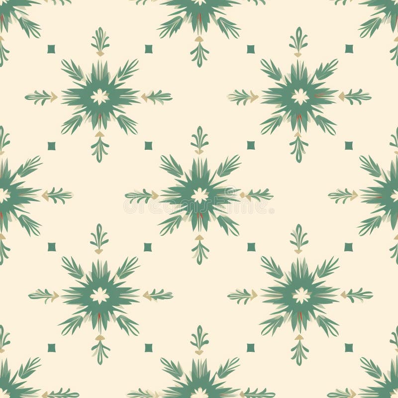 Ivory Winter Snowflake Pattern with Green and Beige Stock Illustration ...