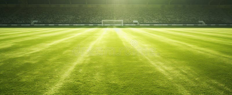 Green Soccer Field with Sun Shining through on Yellow Grass Stock Image ...