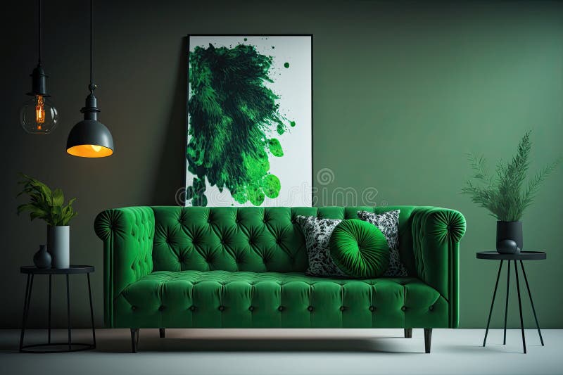 Green Sofa in Modern Interior Design. Illustration Generative AI Stock ...