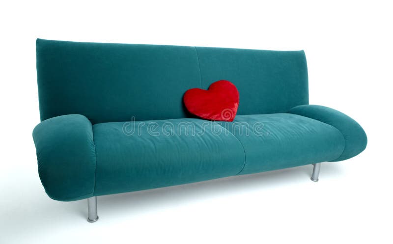 Green sofa with red heart stock image. Image of shaped - 43751523