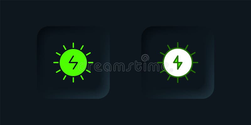 Green Solar Energy Panel Icon Isolated on Black Background. Sun with ...