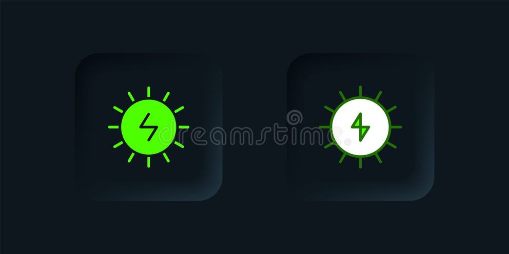 Green Solar Energy Panel Icon Isolated on Black Background. Sun with ...