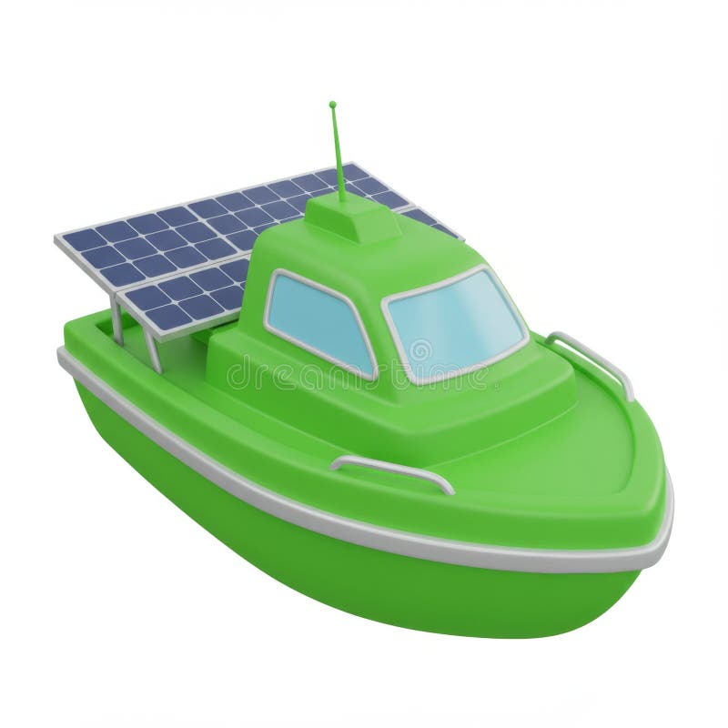 Green Solar Powered Boat Model Stock Illustration - Illustration of ...