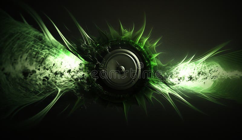 Green Sound Waves Emanating from Speaker on Dark Background, Abstract ...