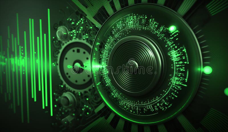 Green Sound Waves Emanating from Speaker on Dark Background, Abstract ...