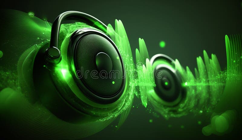 Green Sound Waves Emanating from Speaker on Dark Background, Abstract ...