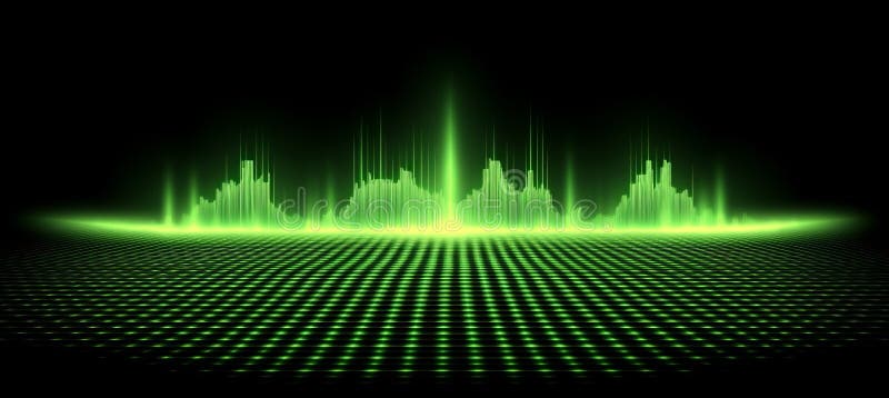 Green Soundwave Visualization on Digital Grid, Audio Signal, Data ...
