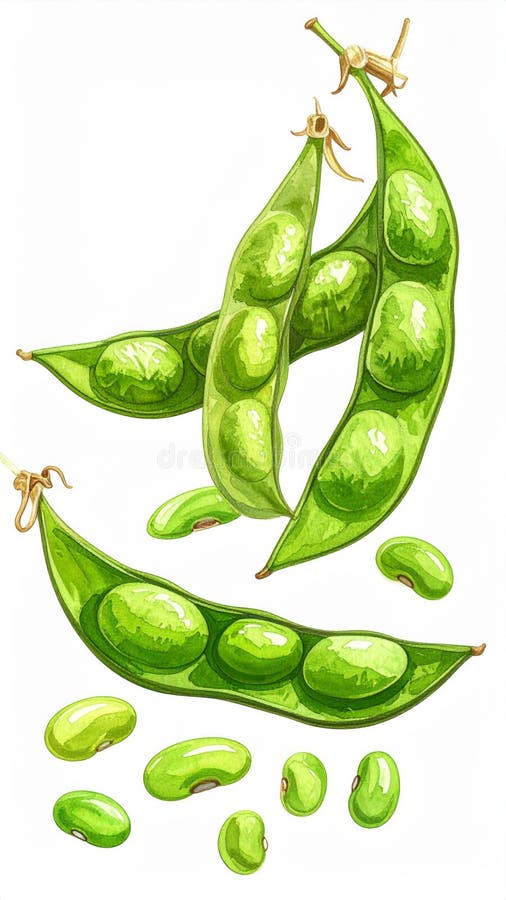 Green Soybean Pods and Beans Illustration Stock Illustration ...