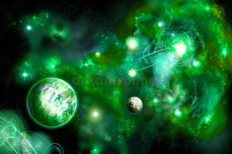 Green Space with Two Planets Stock Illustration - Illustration of ...